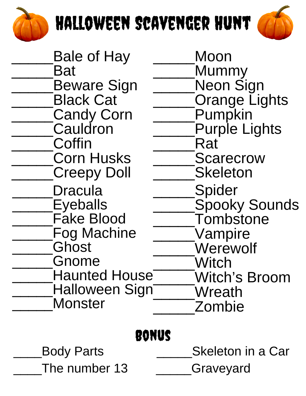 Halloween Scavenger Hunt - The Christmas Joy
