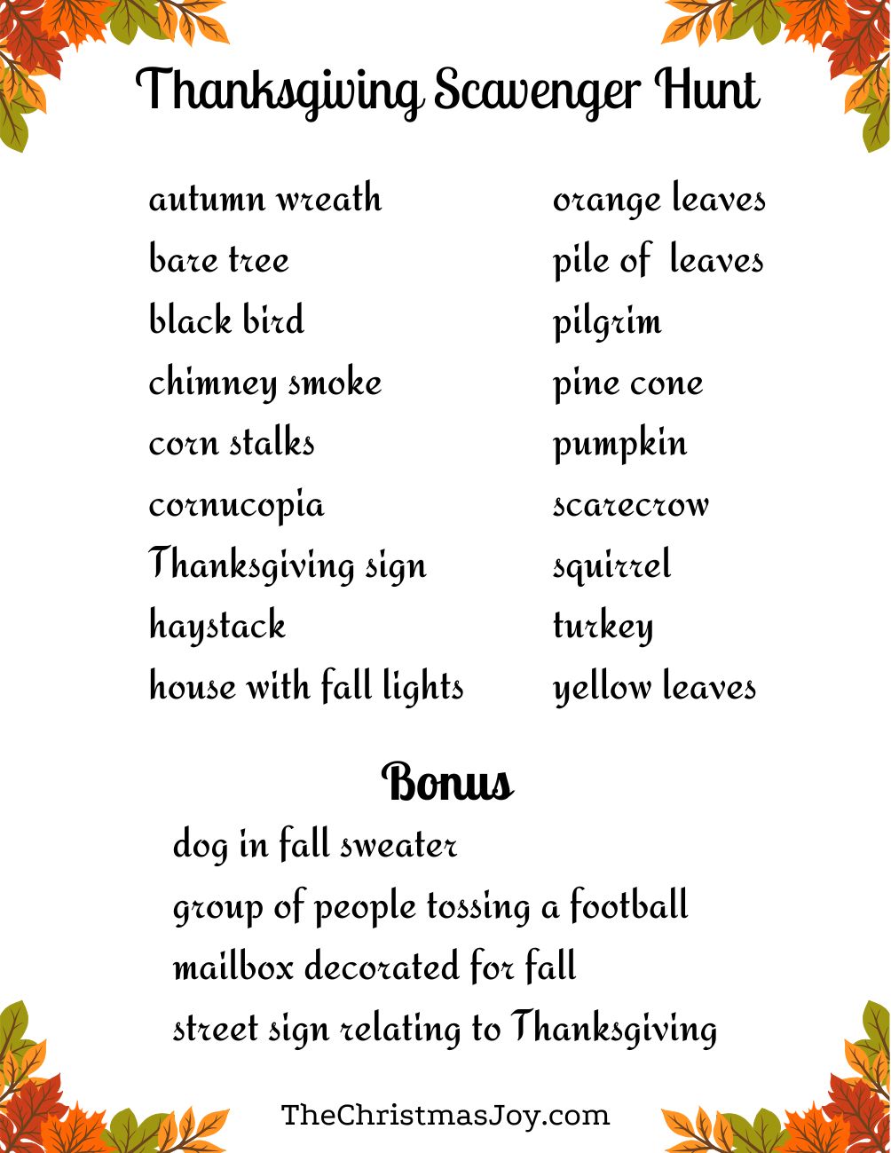 Thanksgiving Scavenger Hunt - The Christmas Joy